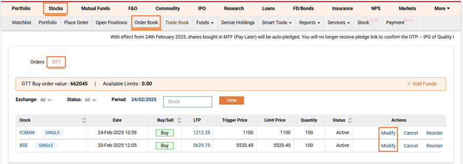How to place a buy/sell GTT order for stocks?| ICICI Direct
